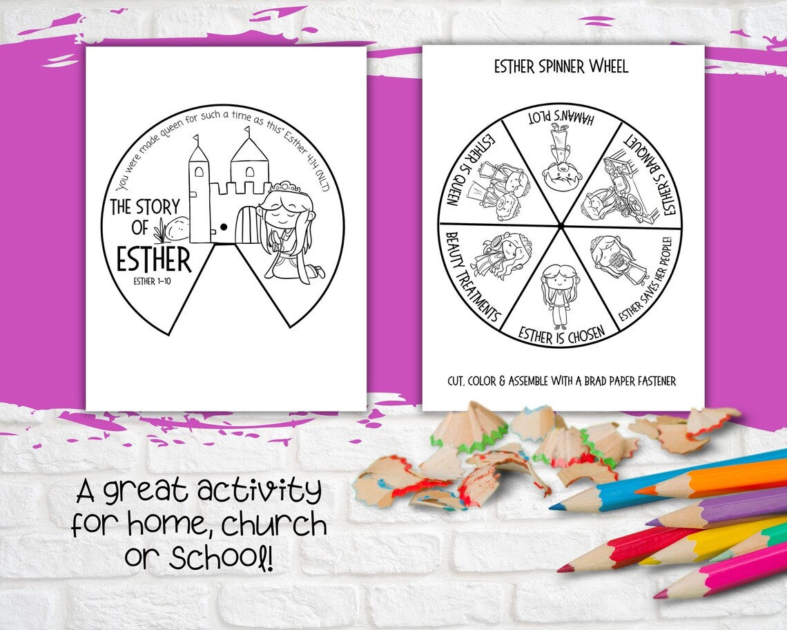 Kids Printable Queen Esther Story Spinner Wheel, Sunday School Activity ...