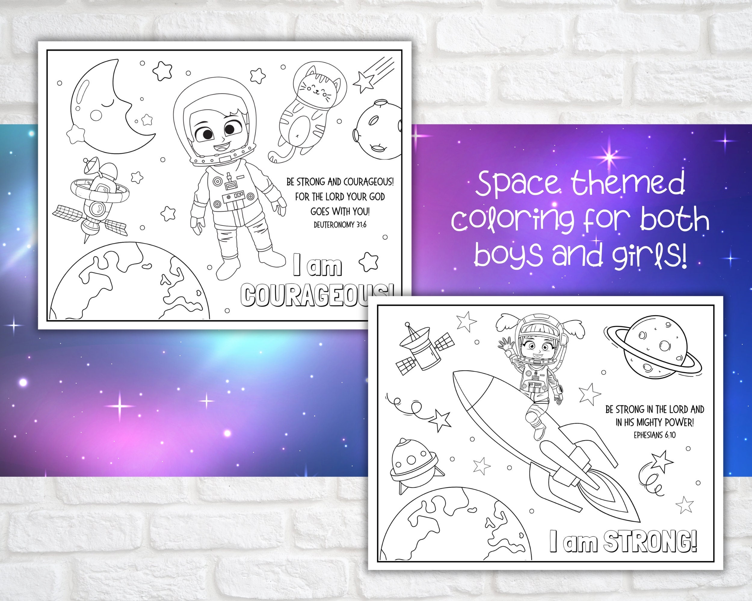 Space Themed Bible Verse Coloring Set of 10, Printable Sunday School ...
