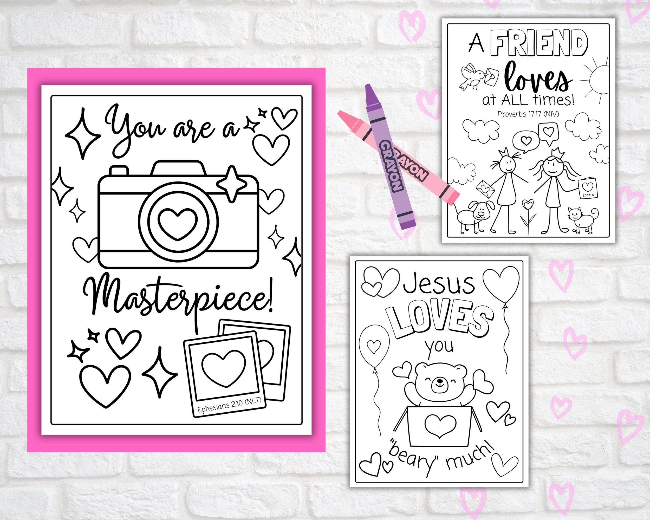 Kids Printable Bible Verse Valentine/love Themed Coloring Pages, Sunday ...