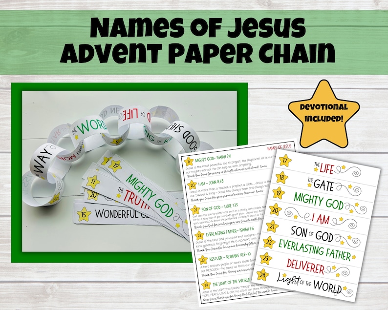 Names of Jesus Advent Paper Chain Activity & Devotional, 24 Names of ...