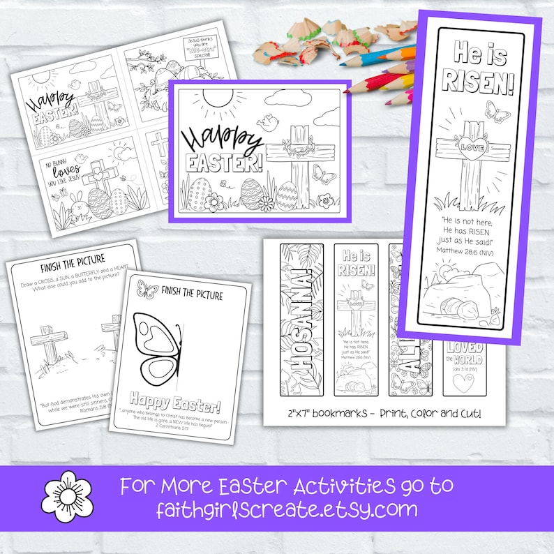 Kids Easter Themed Bible Verse Colouring Card Set of 8, Printable ...