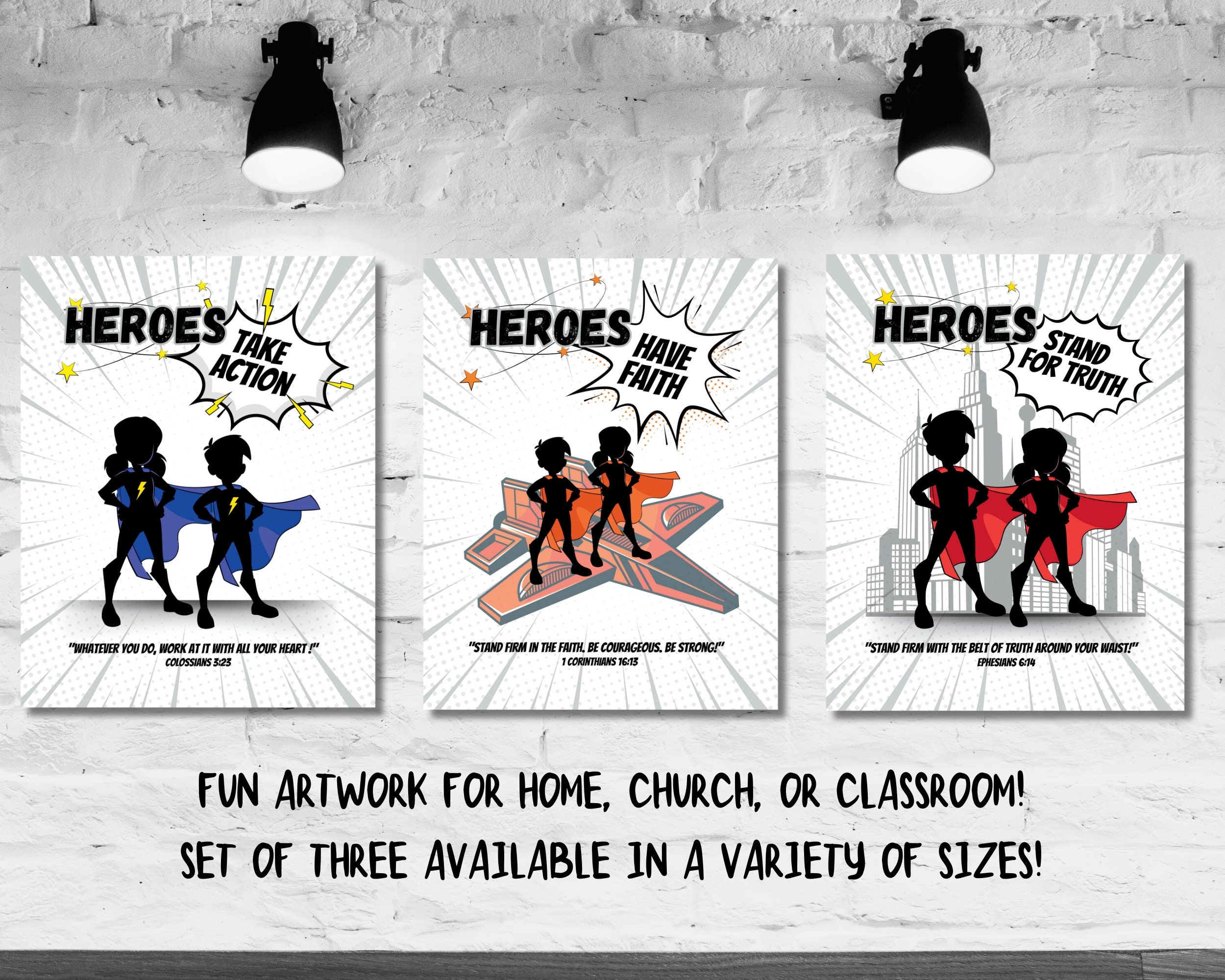 Heroes Bible Verse Wall Art, Superhero Printable Scripture Poster ...