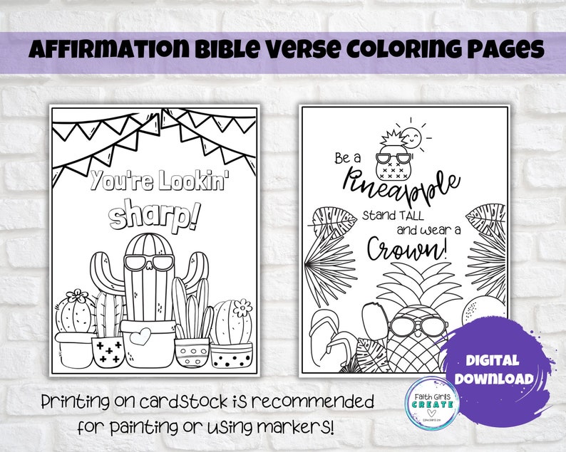 Affirmation Bible Verse Colouring Set, Faith Girls, Kids Printable ...