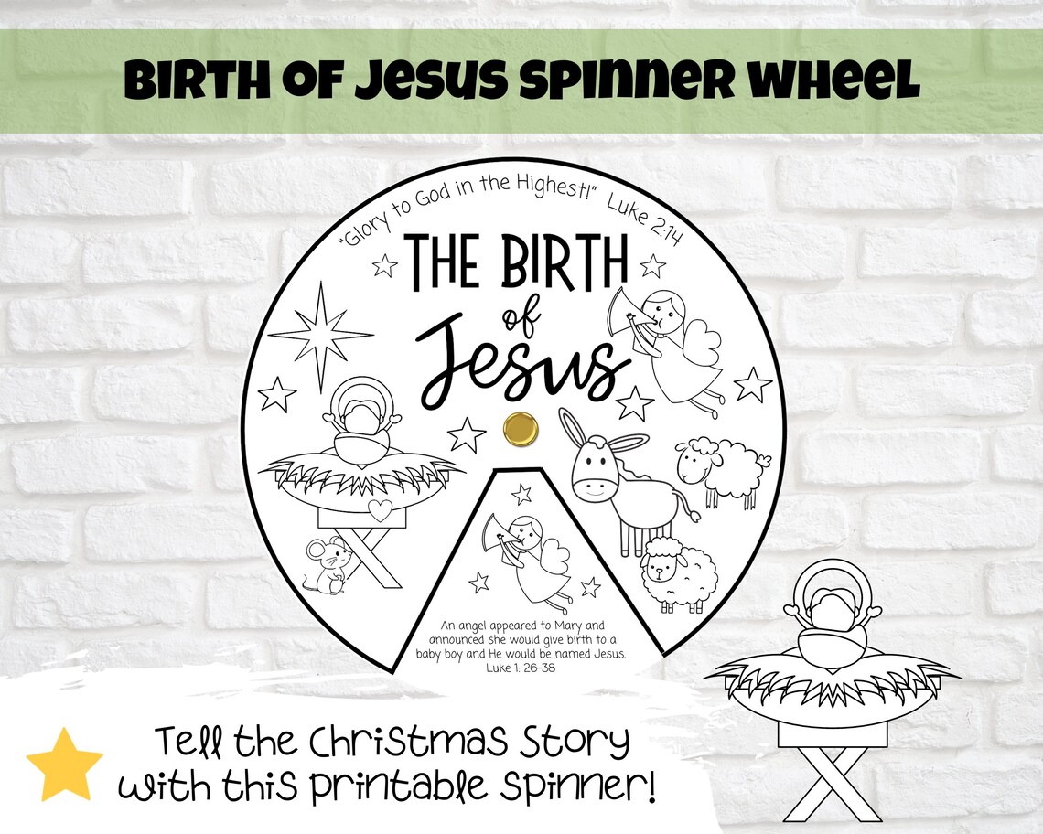 Kids Printable Birth of Jesus Spinner Color Wheel, Nativity Sunday ...