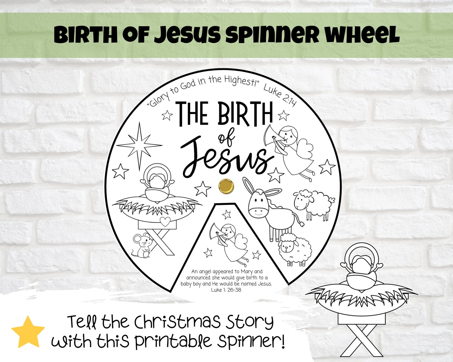 Kids Printable Birth of Jesus Spinner Color Wheel, Nativity Sunday ...