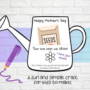 Mother's Day Bible Verse Watering Can Craft, Printable Mother's Day ...
