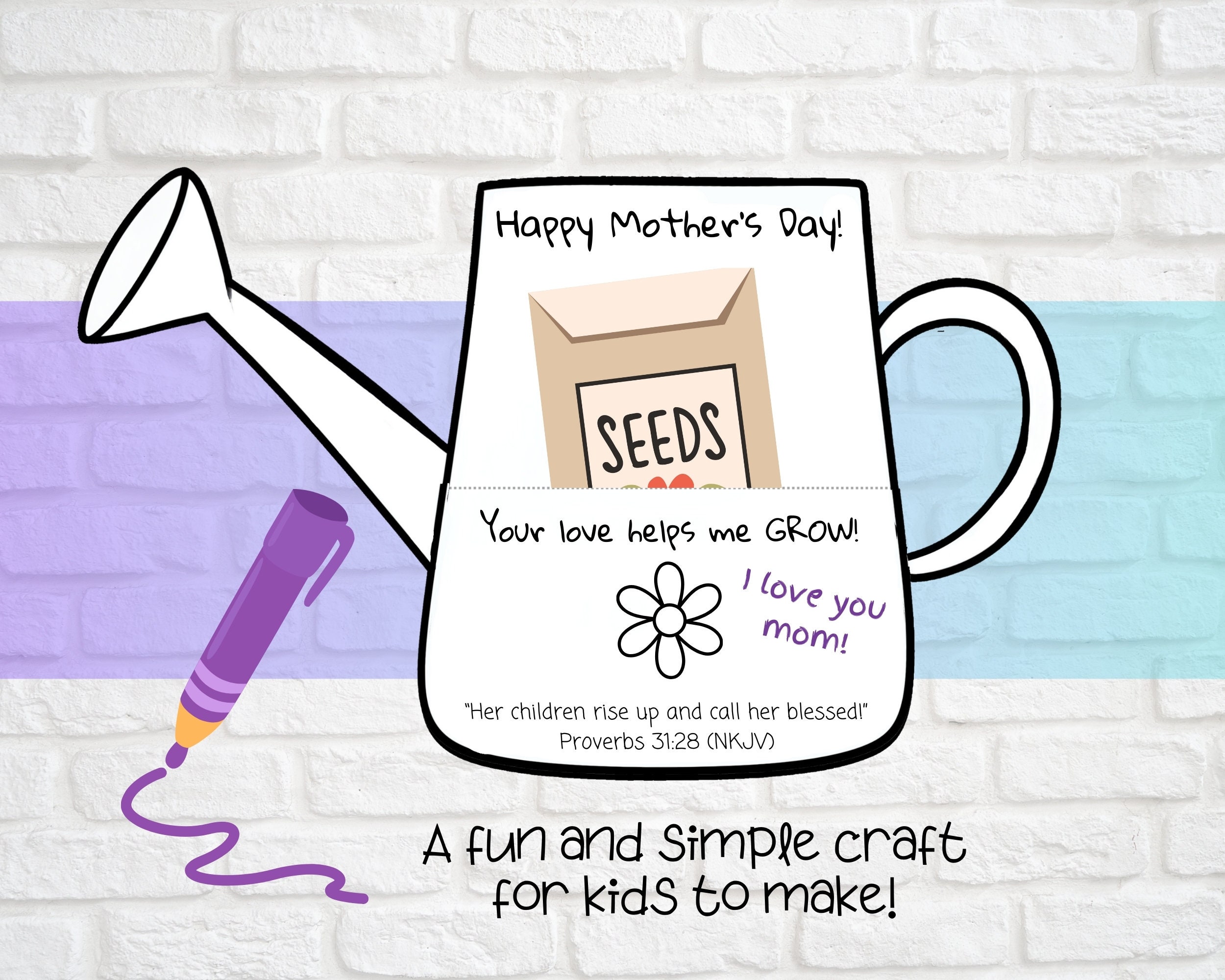 Mother's Day Bible Verse Watering Can Craft, Printable Mother's Day ...