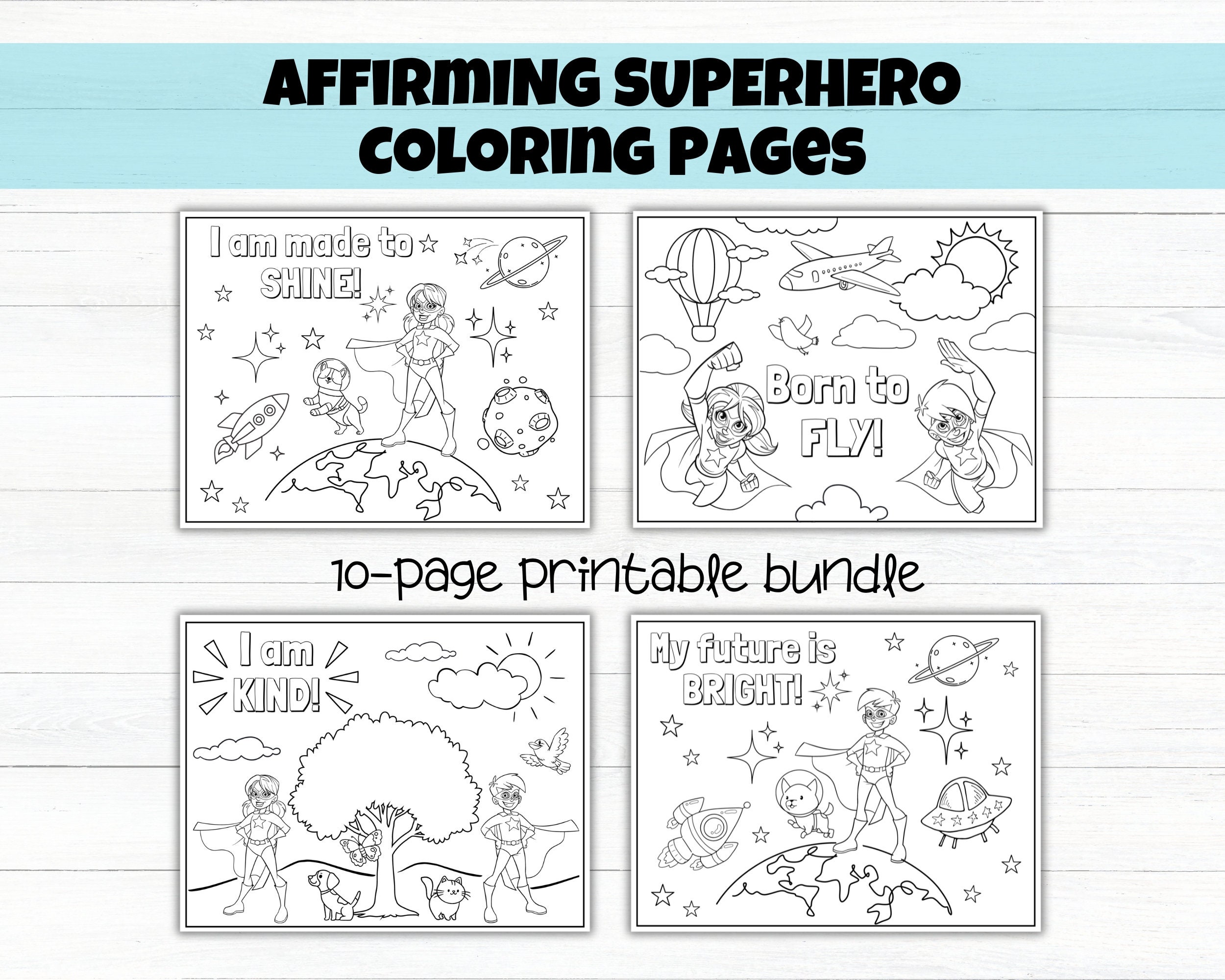 Affirming Superhero Coloring Set for Kids - 10 Pages , Encouraging ...