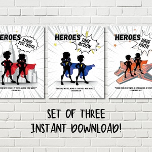 Heroes Bible Verse Wall Art, Superhero Printable Scripture Poster ...