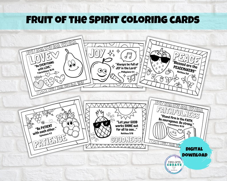 Fruit of the Spirit Printable Coloring Cards, Sunday School, Kids ...