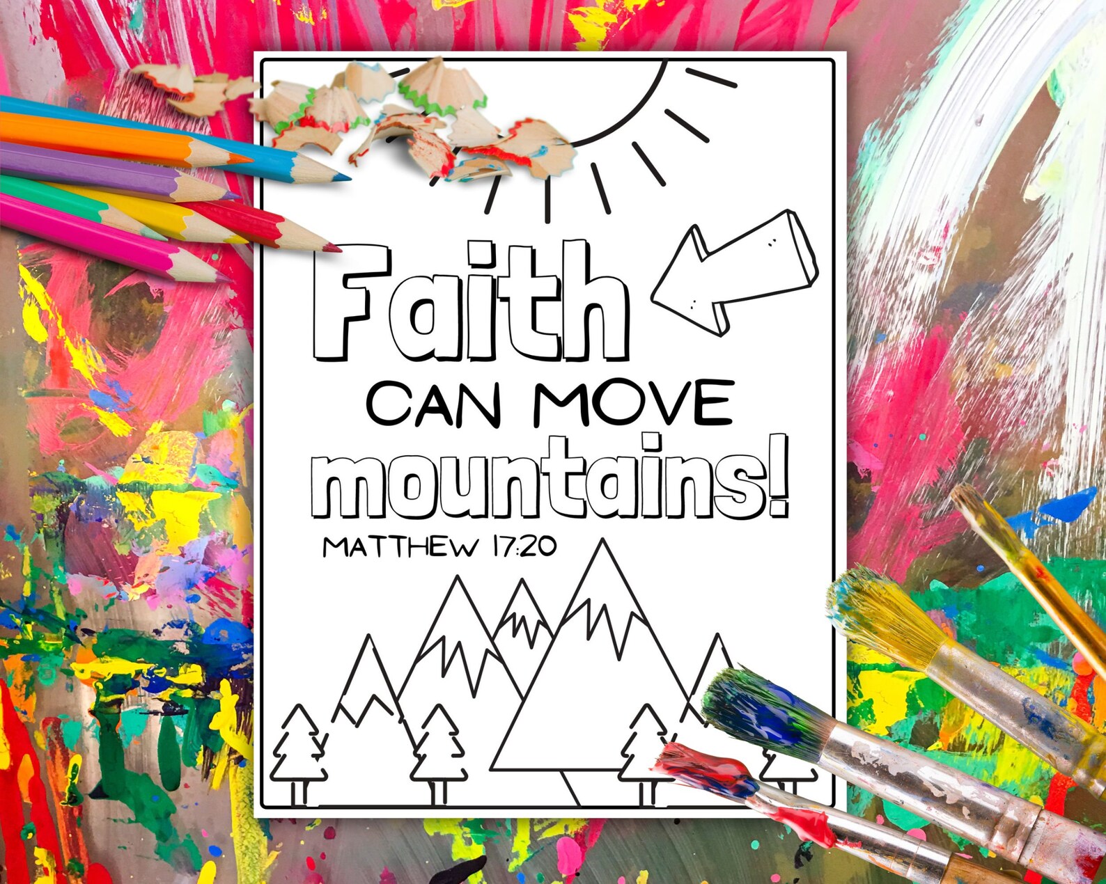 Kids Bible Verse Printable Colouring Pages, Faith Can Move Mountains ...