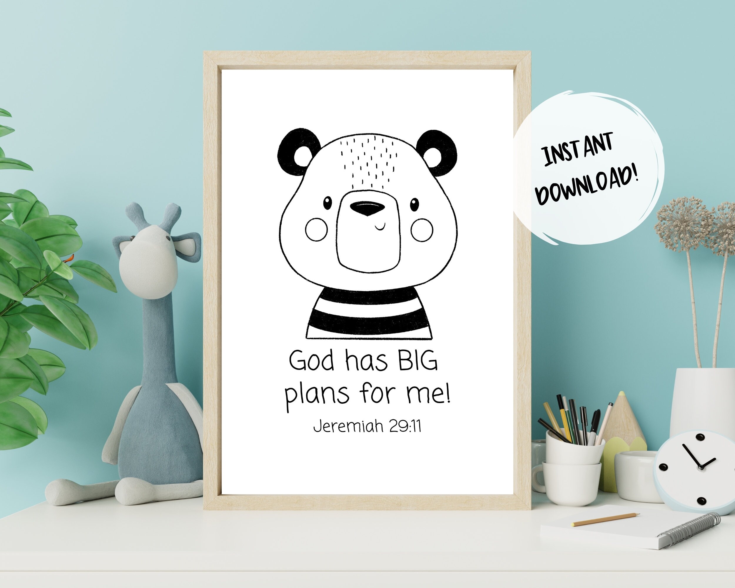 Set of Three Animal Kids Printable Bible Verse Wall Art, Kids Room ...