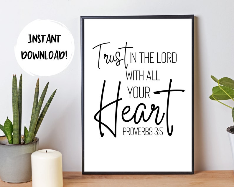 Trust in the Lord Printable Bible Wall Art, Proverbs 3:5, Affirmation ...