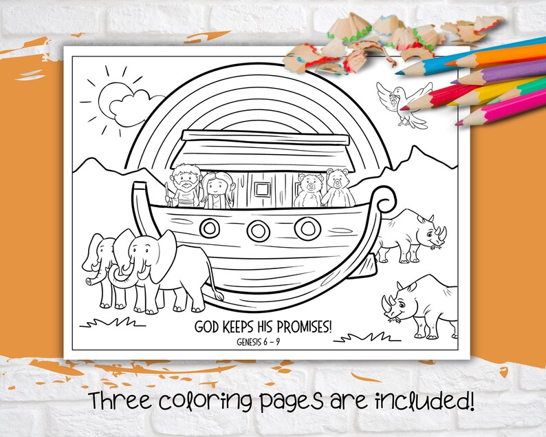 Noah's Ark Story Strips and Coloring Pages, Sunday School Activity ...