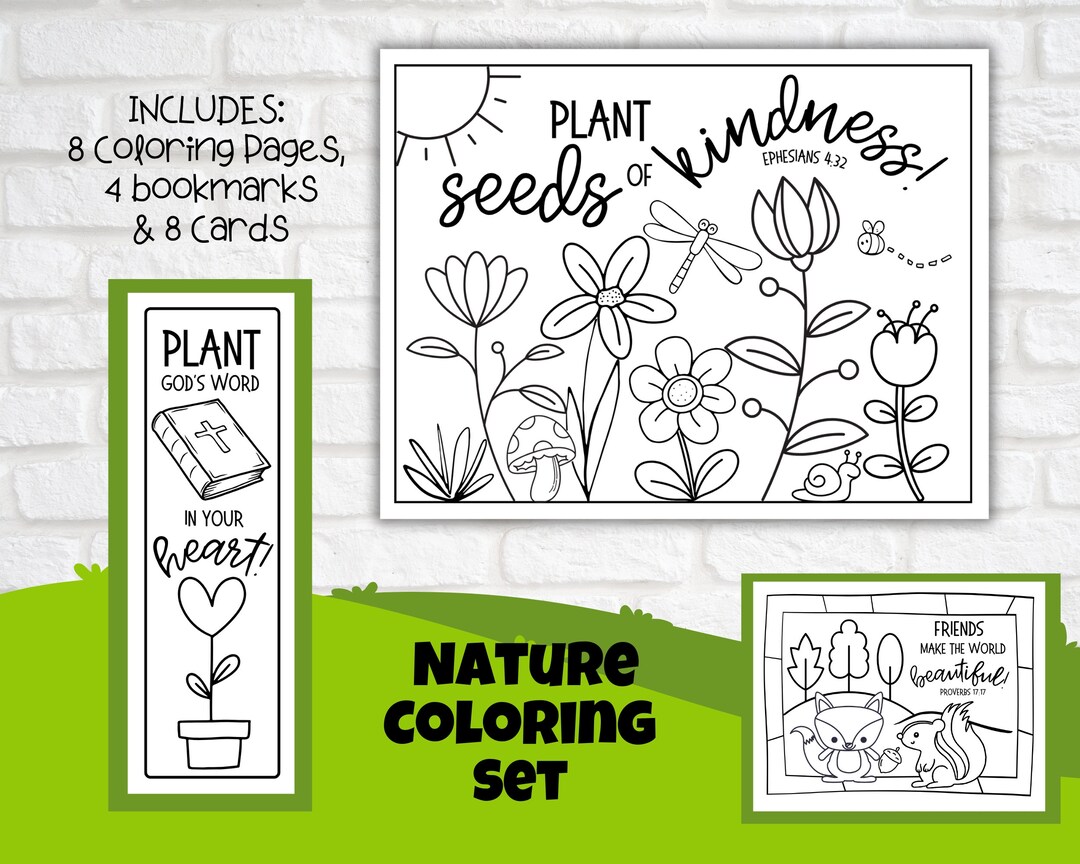 Nature Bible Verse Printable Set of 8 Coloring Pages, Set of 8 Cards, 4 ...