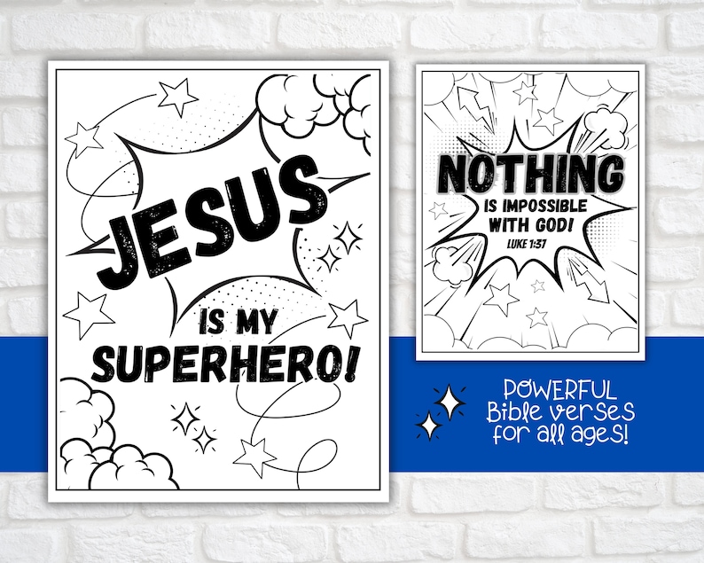 Superhero Comic Book Bible Verse Coloring, Set of 14, Sunday School ...