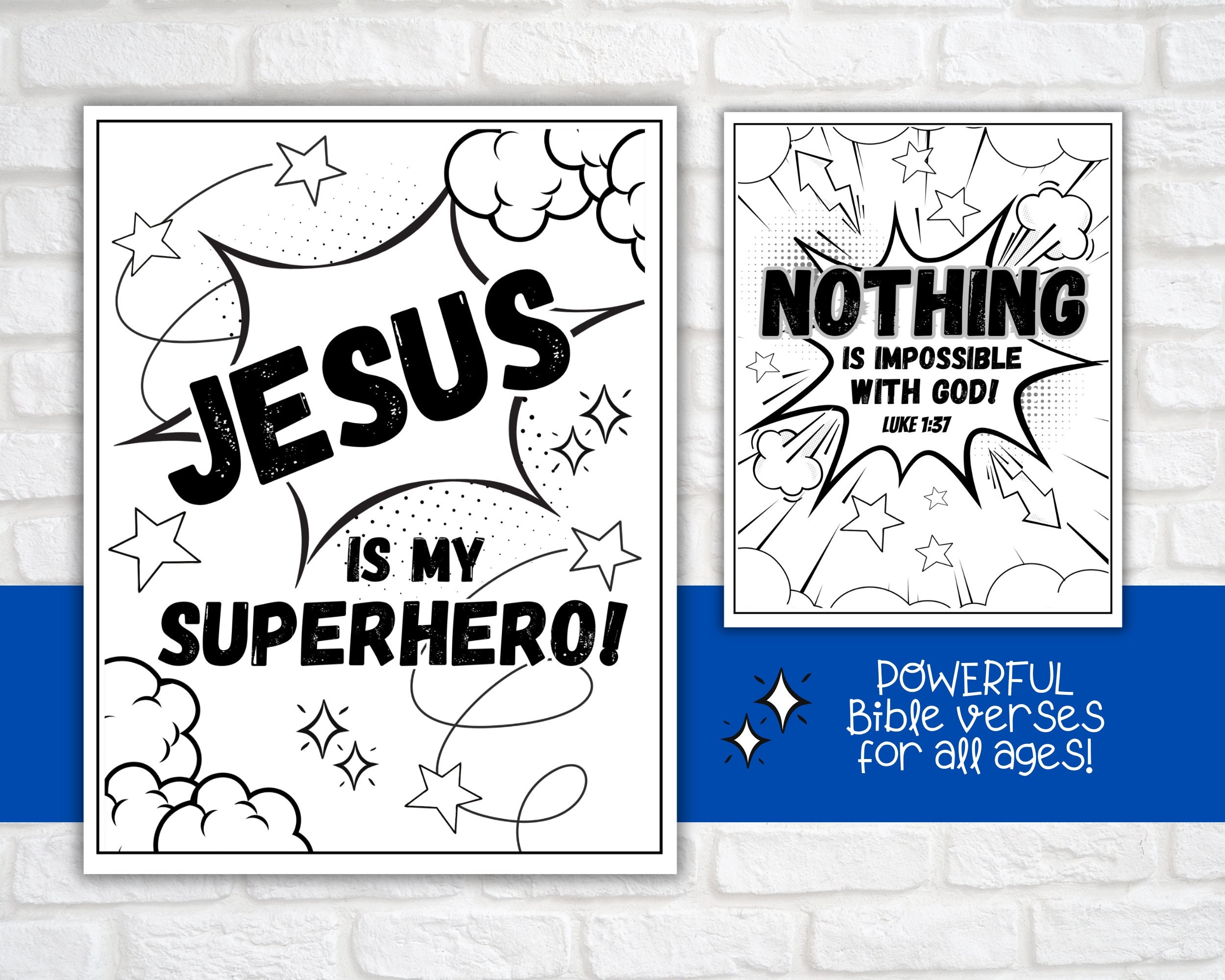 Superhero Comic Book Bible Verse Coloring, Set of 14, Sunday School ...