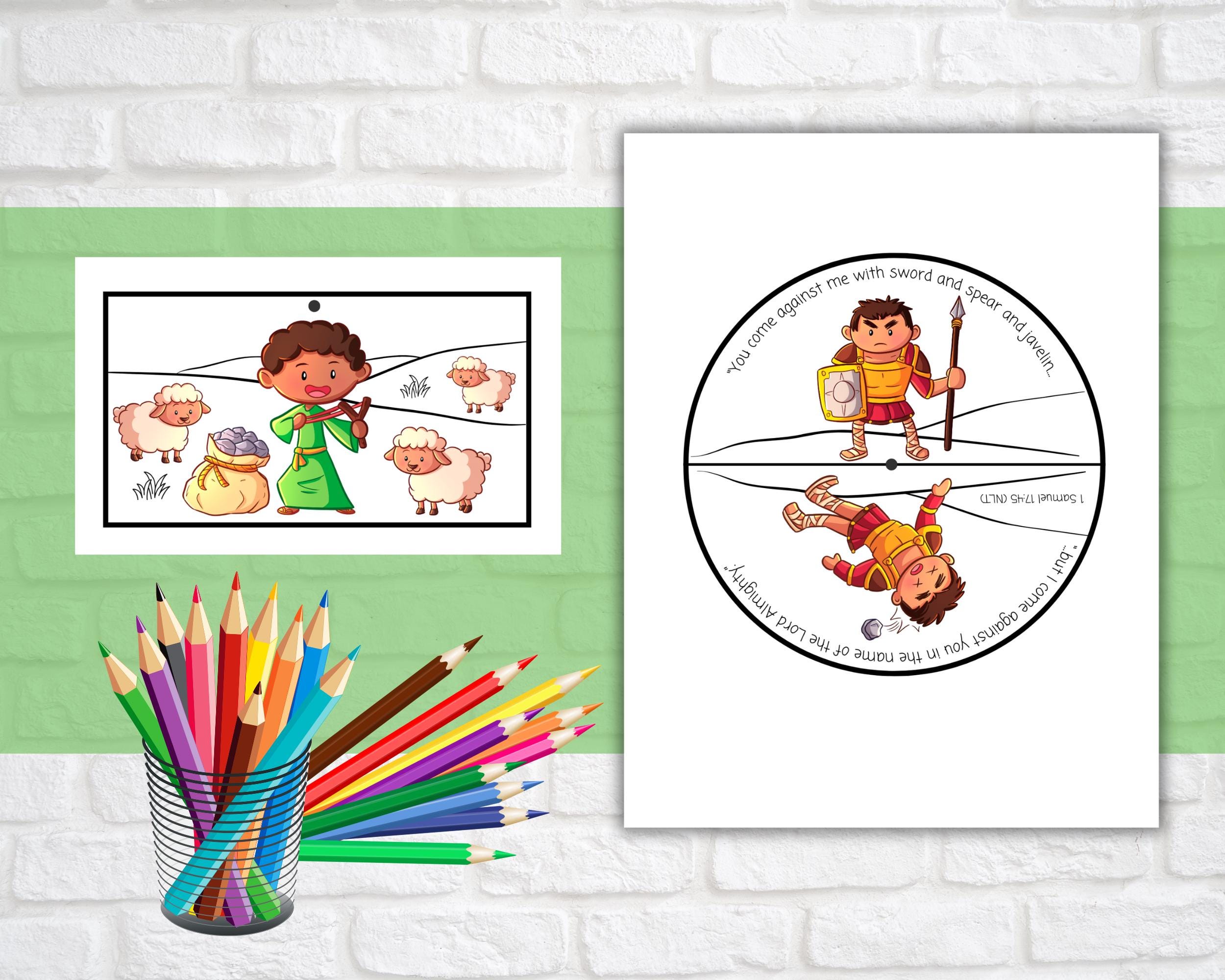 Kids Printable Story of David & Goliath Spinner Color Wheel, Sunday ...