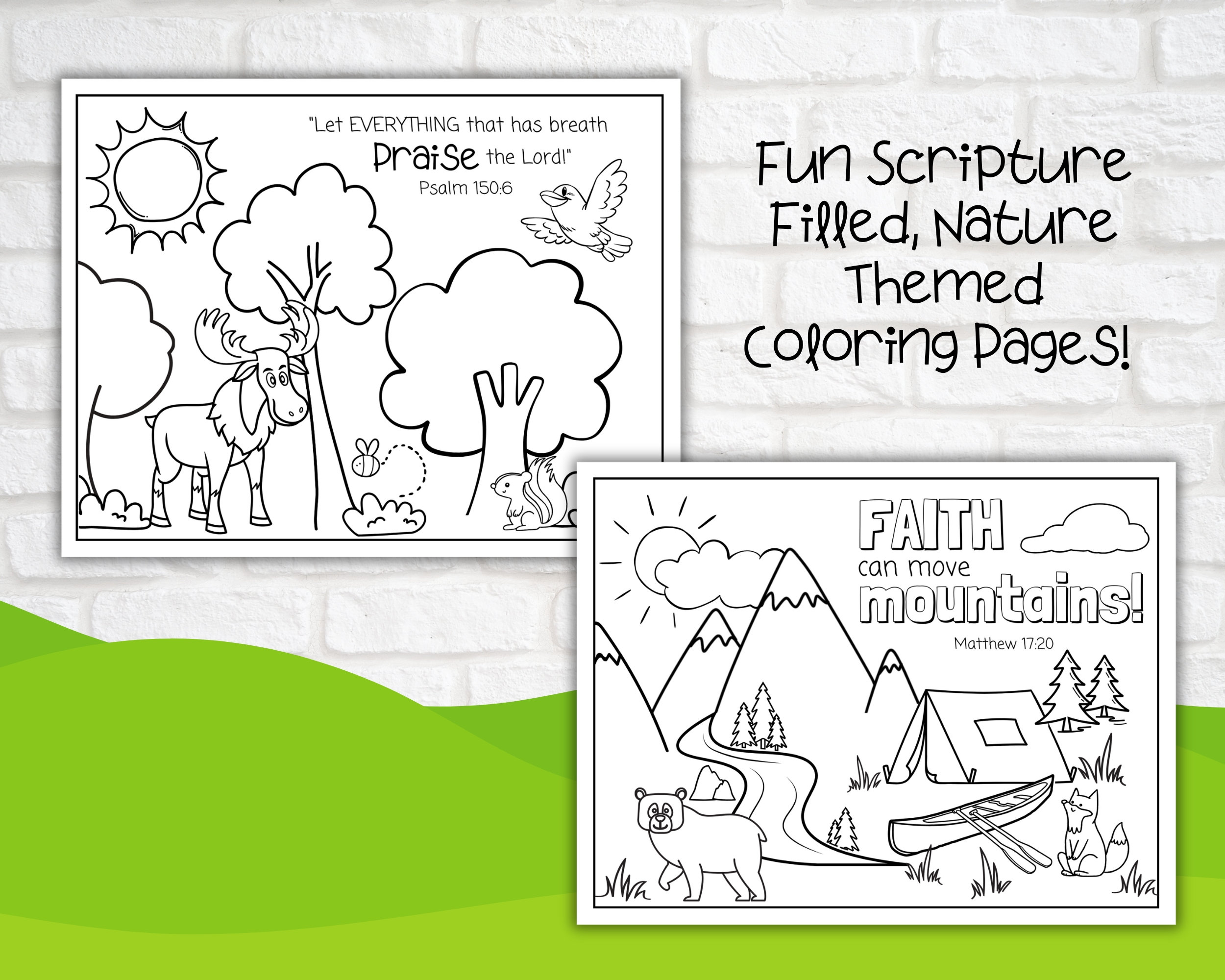 Nature Bible Verse Printable Set of 8 Coloring Pages, Set of 8 Cards, 4 ...