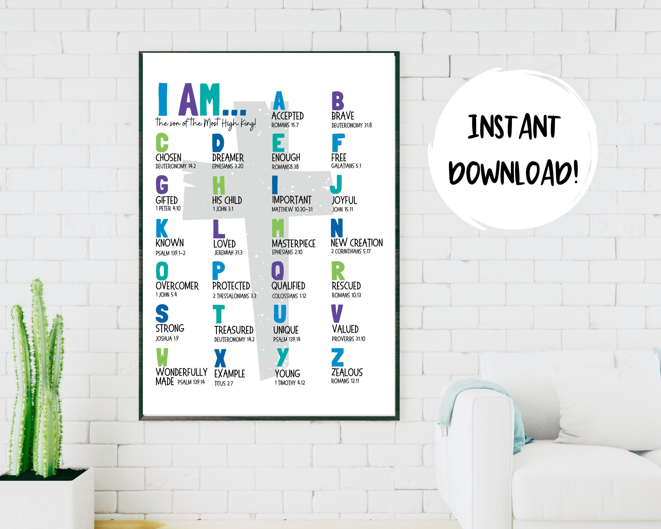 ABC Affirmations Identity in Christ Wall Art for Boys, Bible Verse ...