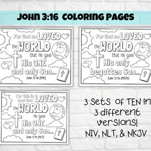 John 3:16 for God so Loved the World Set of 10 Printable Colouring ...