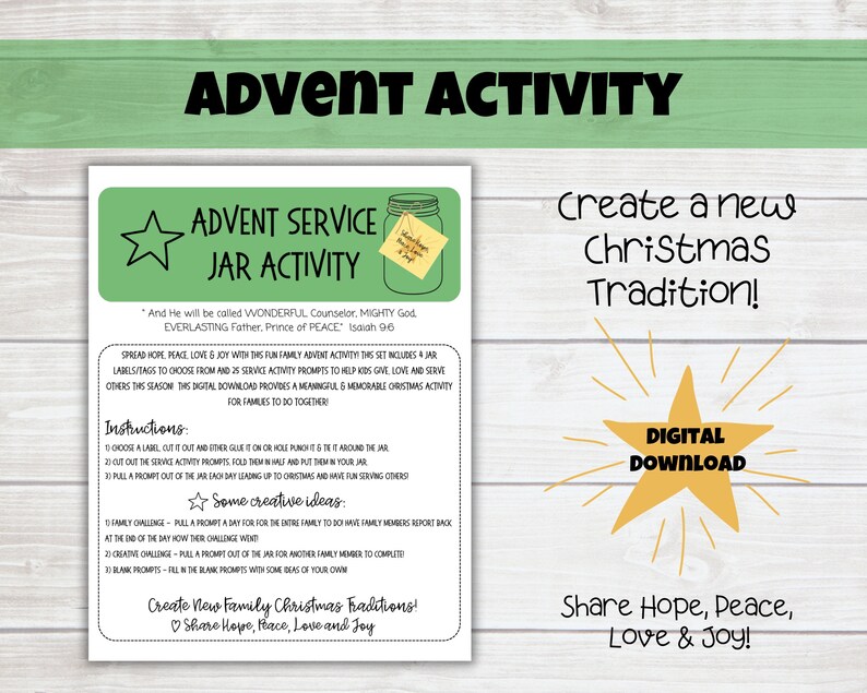 Advent Service Jar Activity, 25 Fun Service Prompts, Christmas Project ...