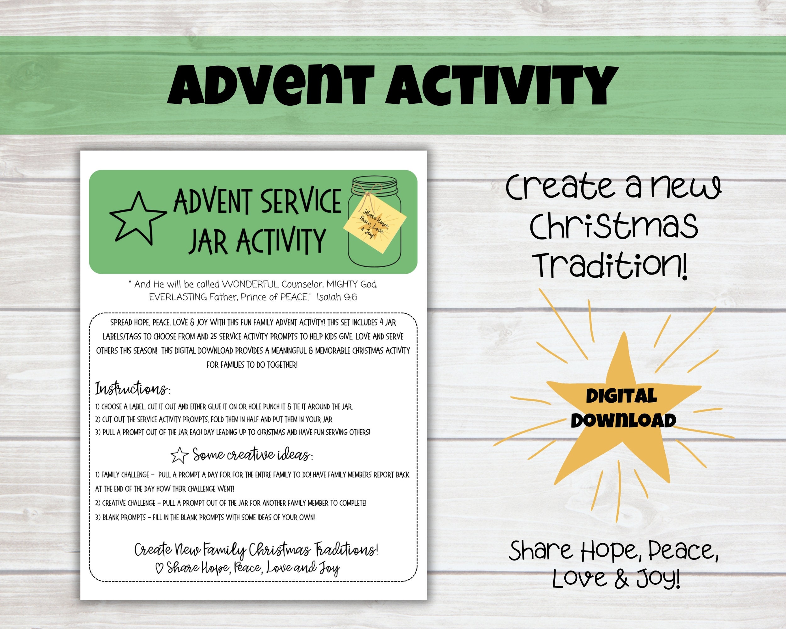 Advent Service Jar Activity, 25 Fun Service Prompts, Christmas Project ...