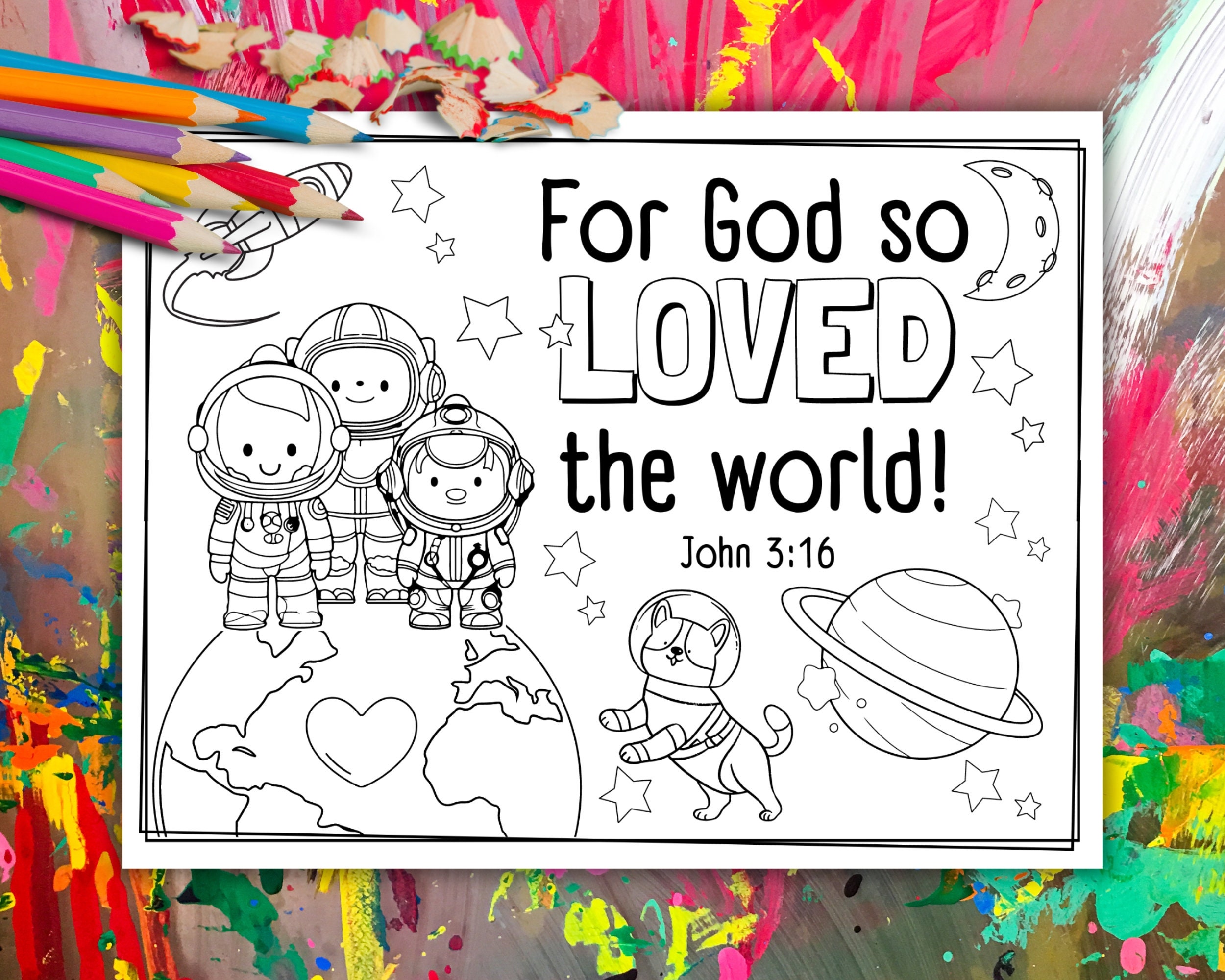 John 3:16 for God so Loved the World Set of 10 Printable Colouring Pages for Kids, Sunday School ...