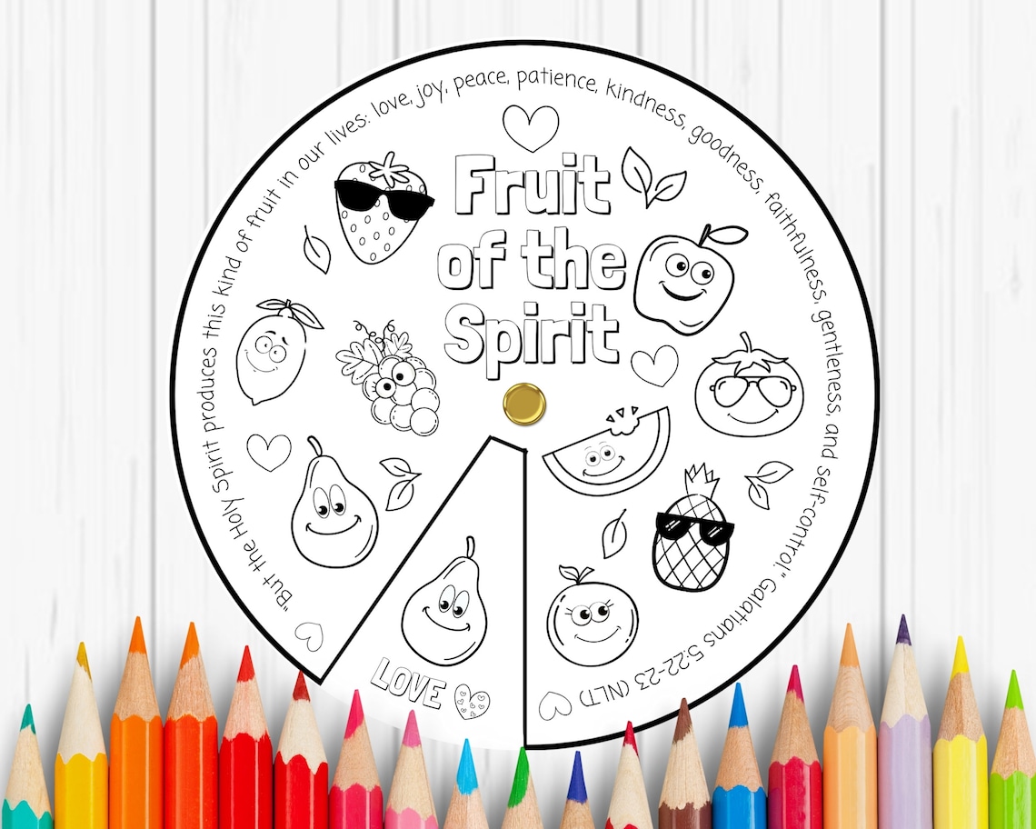 Kids Printable Fruit of the Spirit Spinner Color Wheel, Sunday School ...