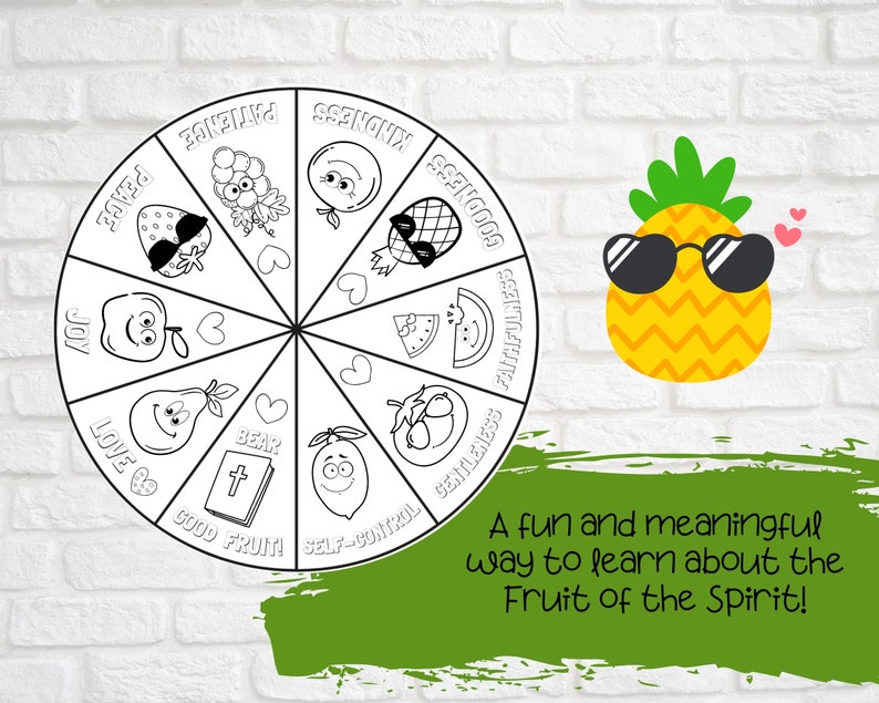 Kids Printable Fruit of the Spirit Spinner Color Wheel, Sunday School ...