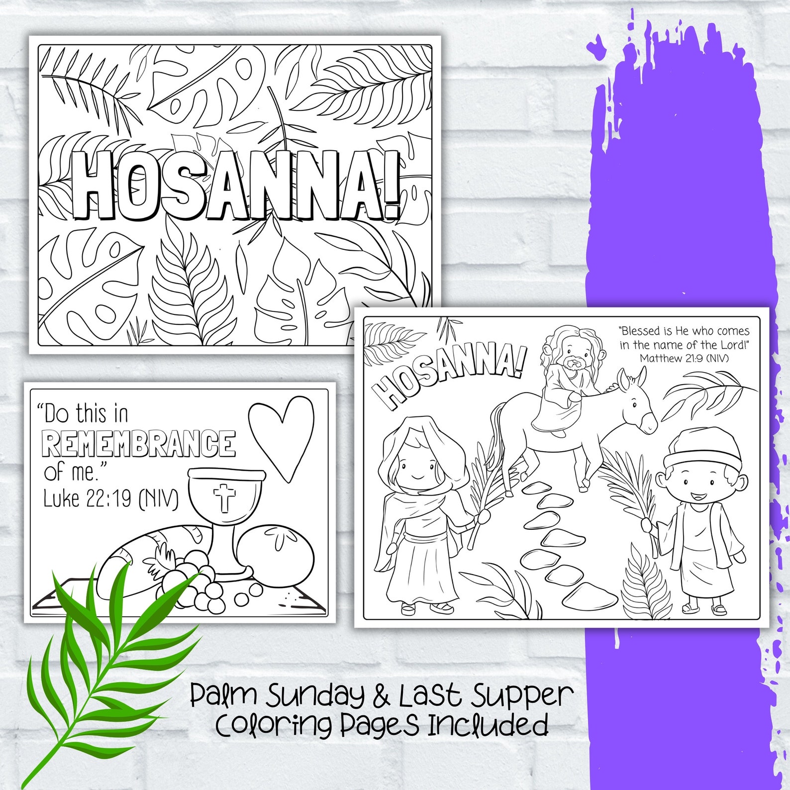 Easter Themed Bible Verse Colouring Pages, Palm Sunday Printable ...