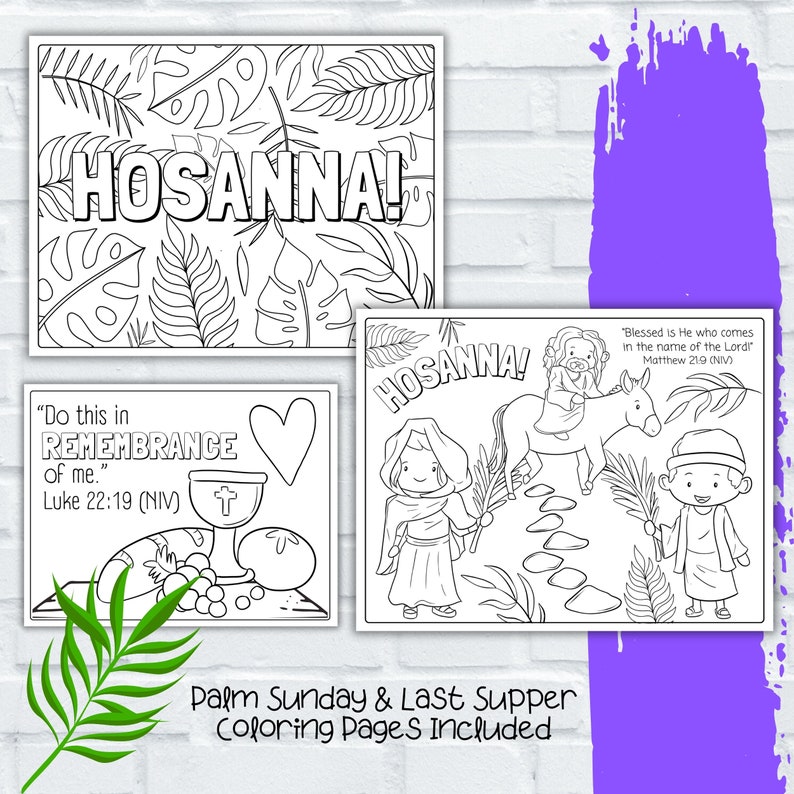 Easter Themed Bible Verse Colouring Pages, Palm Sunday Printable ...