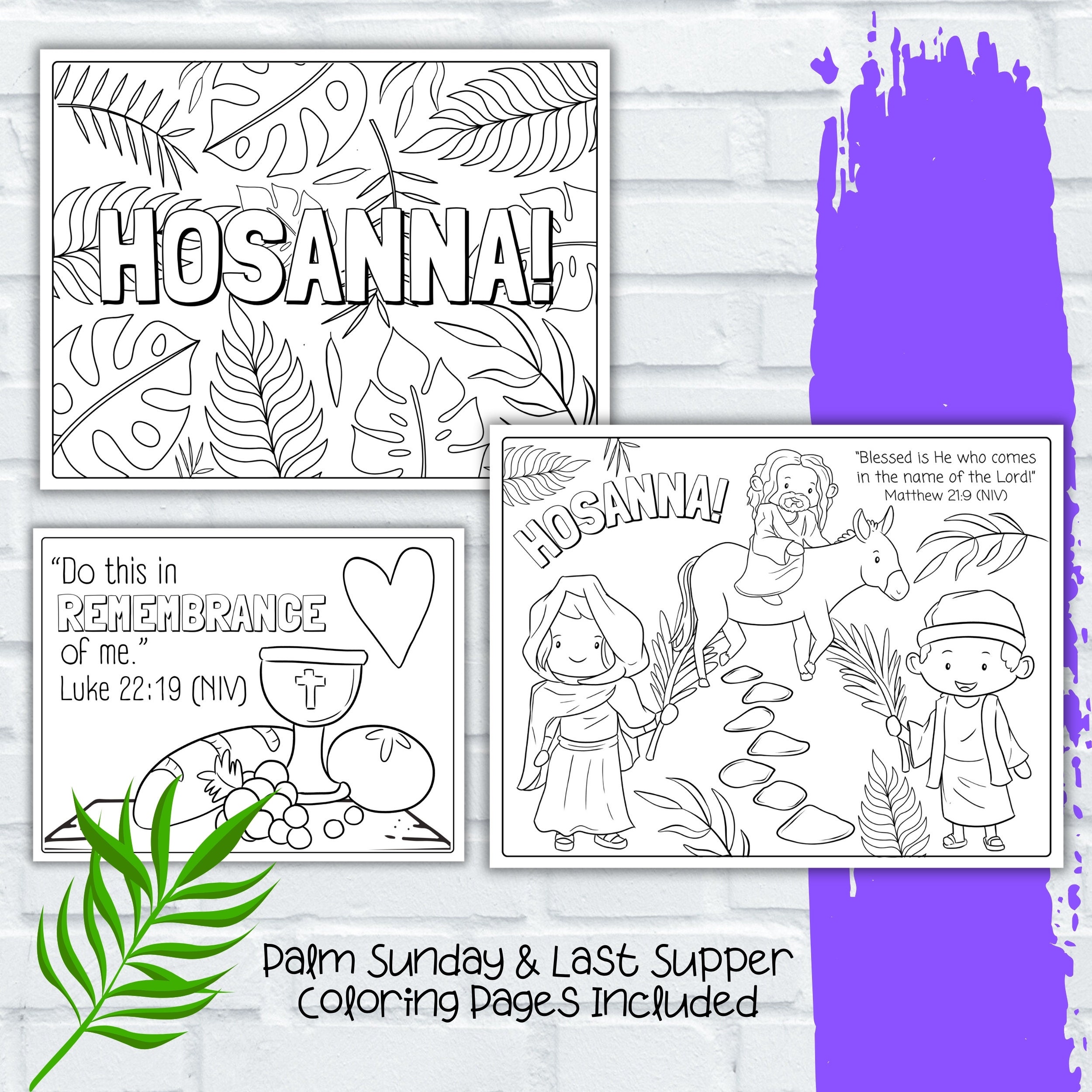 Easter Themed Bible Verse Colouring Pages, Palm Sunday Printable ...