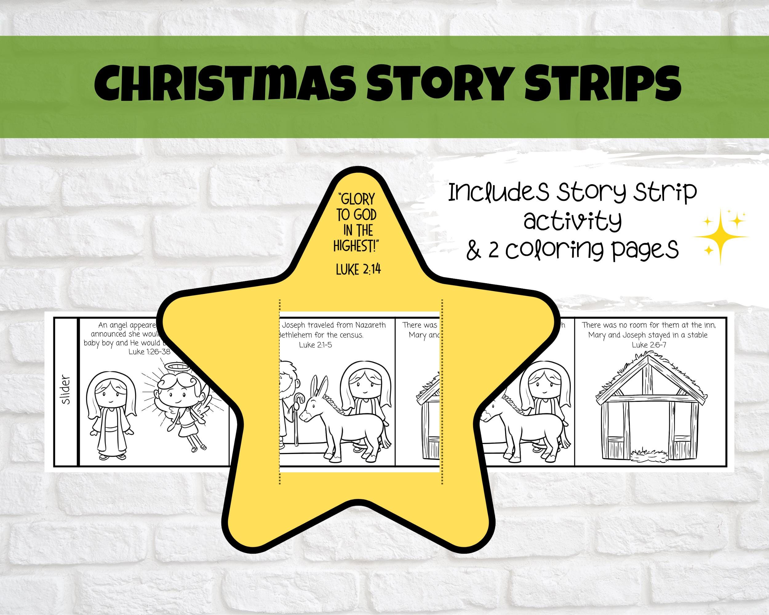 Birth of Jesus Story Strips Coloring and Activity Pages, Christmas ...