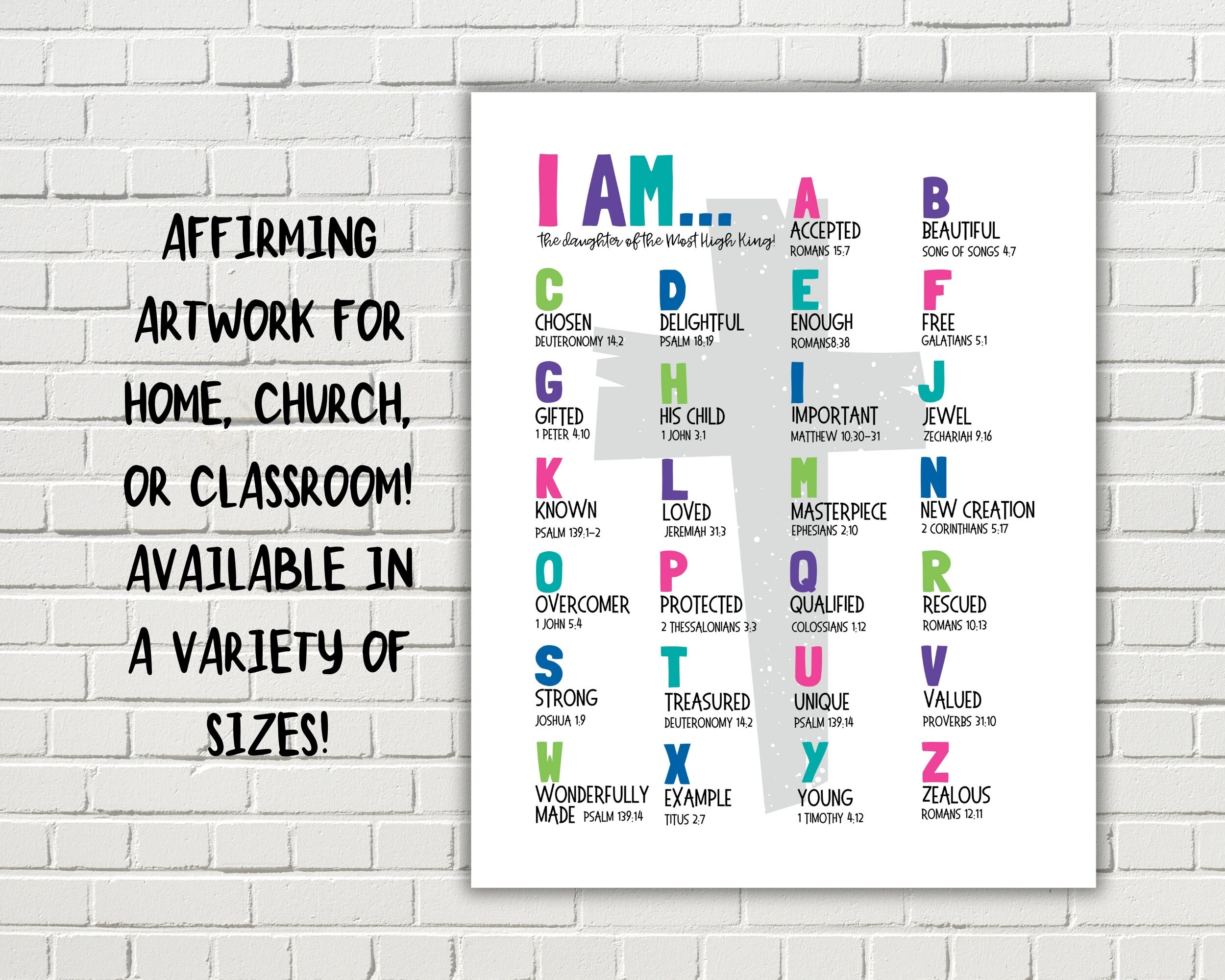 ABC Affirmations Identity in Christ Wall Art for Girls, Bible Verse ...