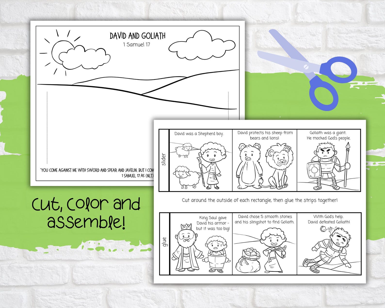 David and Goliath Story Strips, Sunday School Activity, Kids Church ...