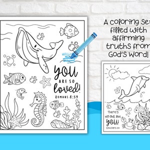 Under the Sea Kids Bible Verse Printable Set of 12 Colouring Pages, Set ...