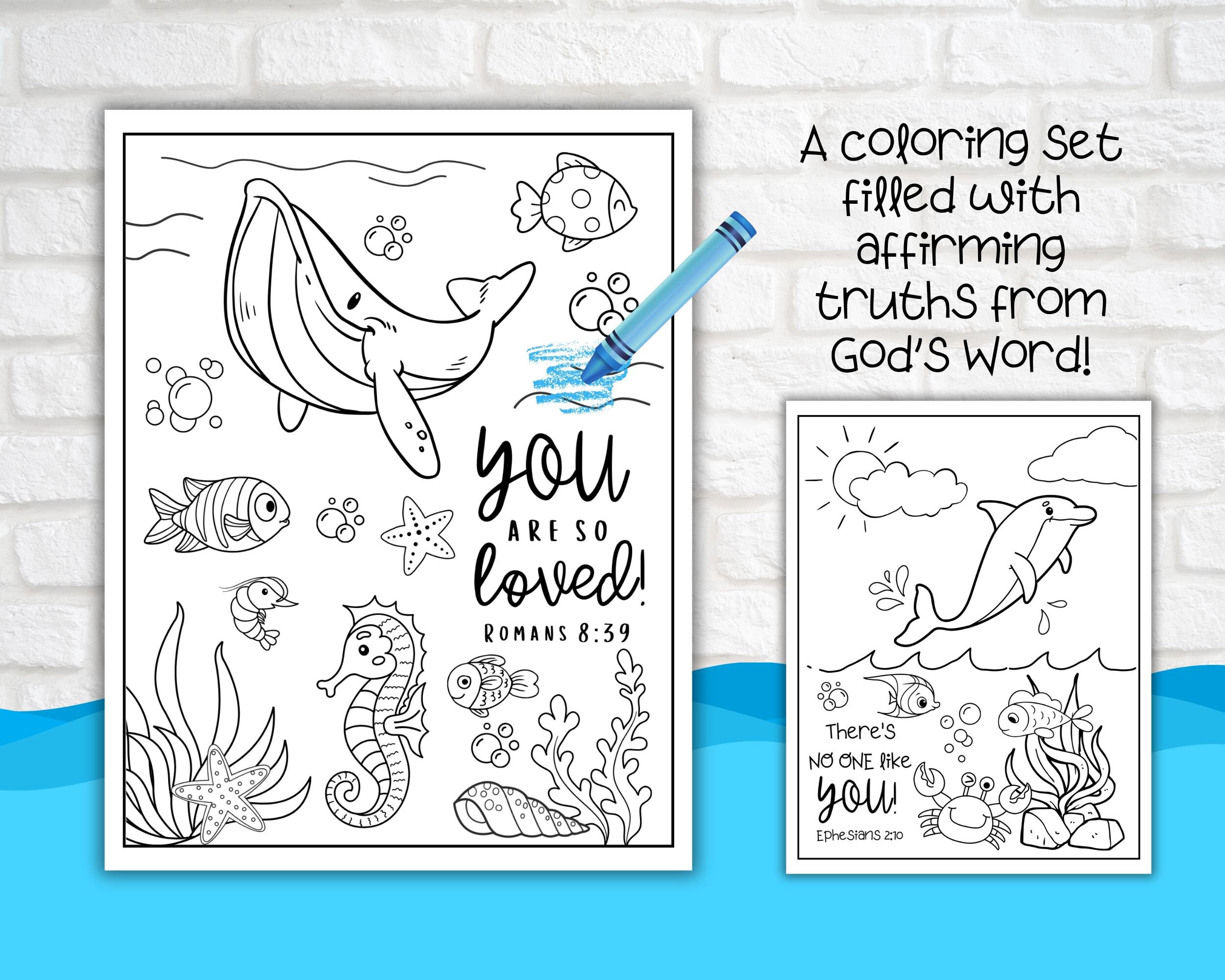 Under the Sea Kids Bible Verse Printable Set of 12 Colouring Pages, Set ...