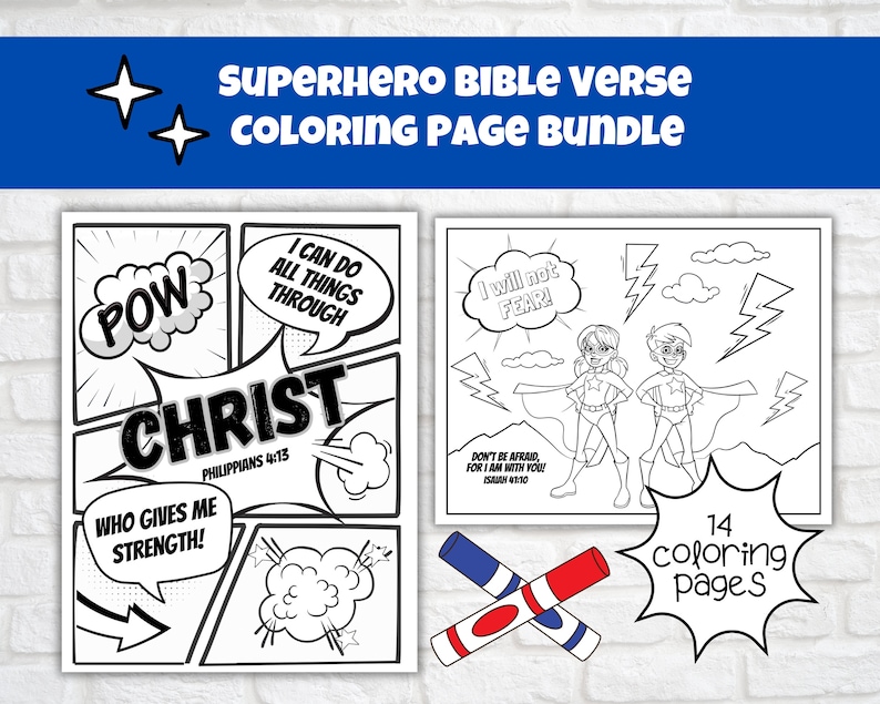 Superhero Comic Book Bible Verse Coloring, Set of 14, Sunday School ...