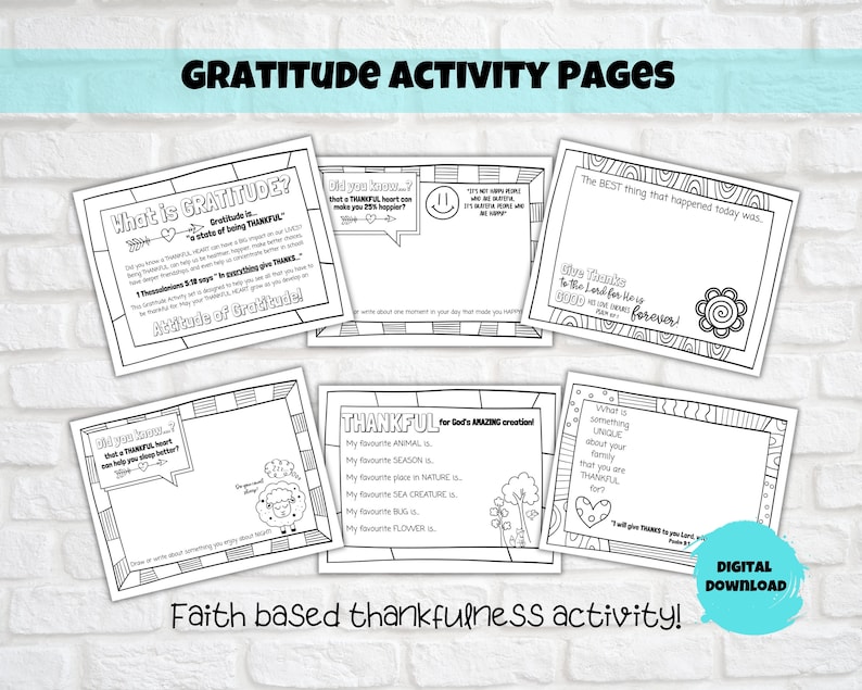 Gratitude Printable Coloring Activity Pages for Kids, Faith Based ...