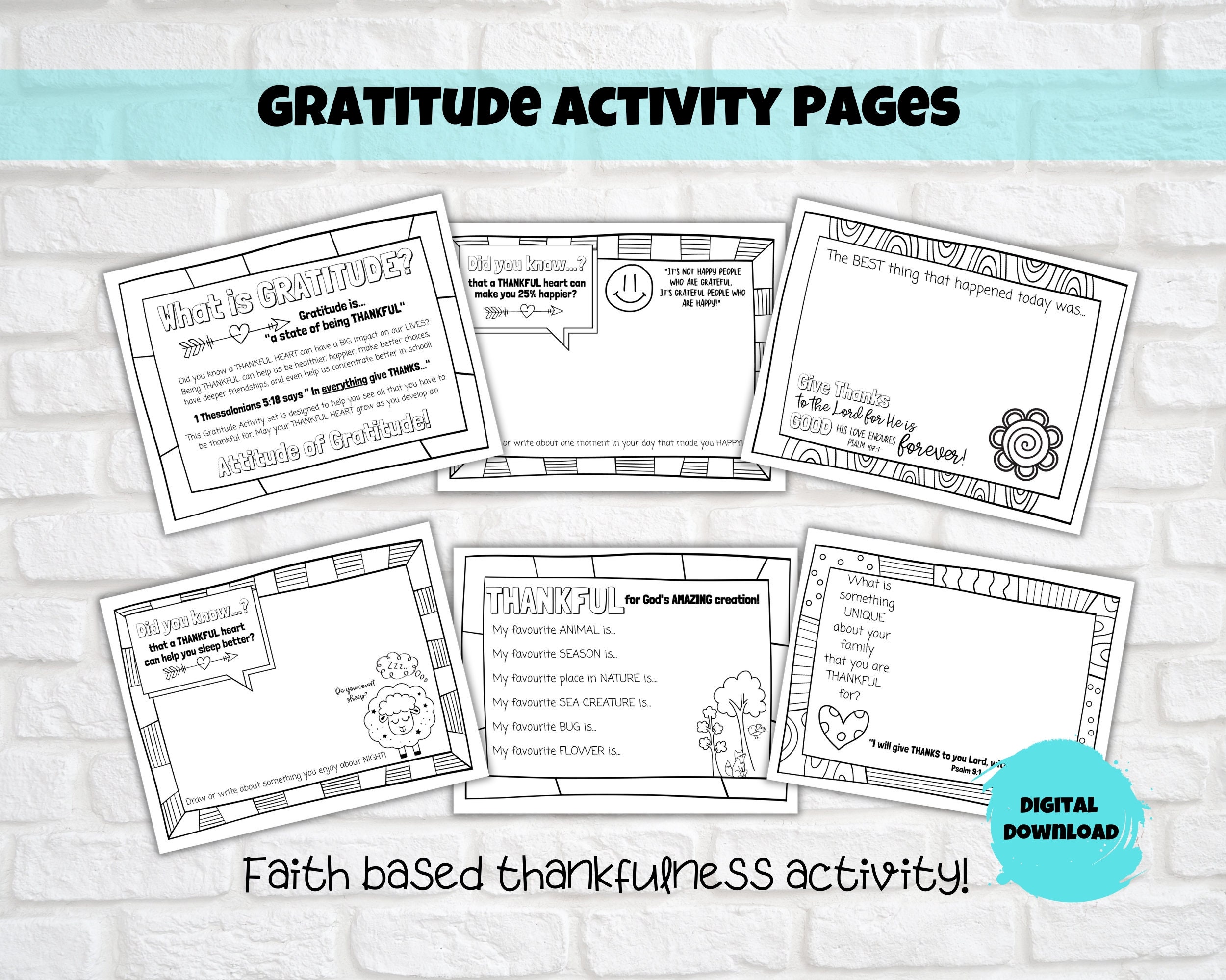 Gratitude Printable Coloring Activity Pages for Kids, Faith Based ...