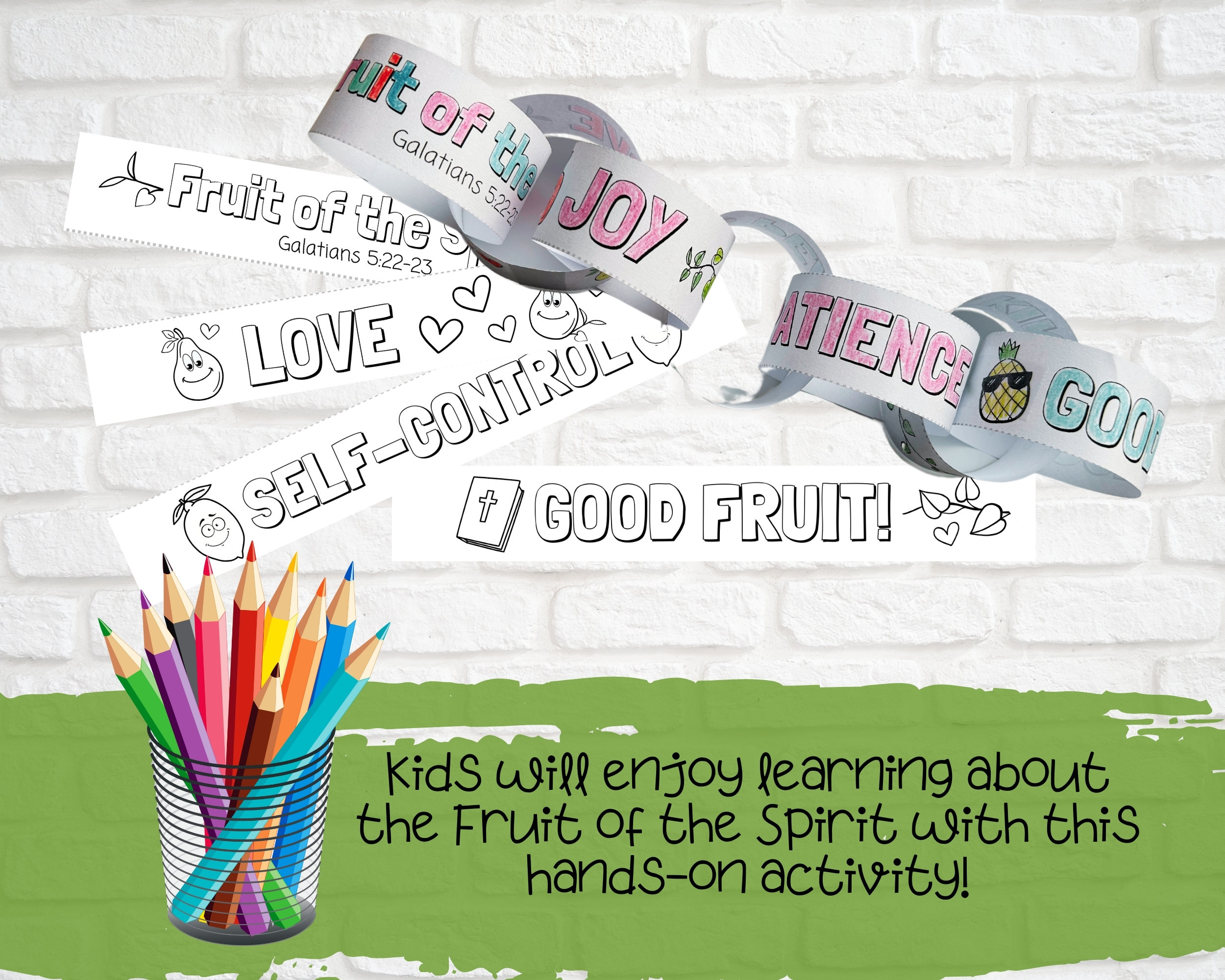 Kids Printable Fruit of the Spirit Paper Chain Craft, Sunday School ...