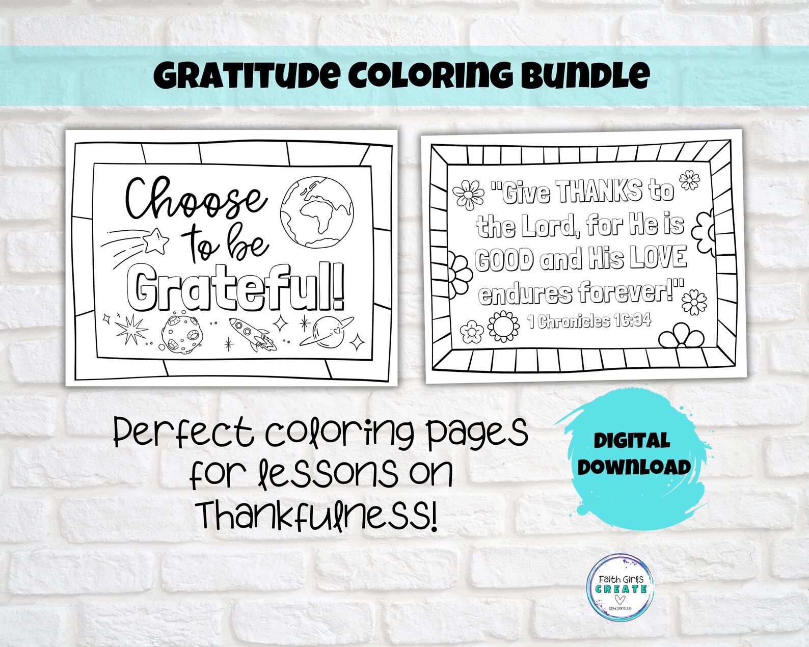 Gratitude Bible Verse Coloring Set of 10, Sunday School, Thankful Heart ...