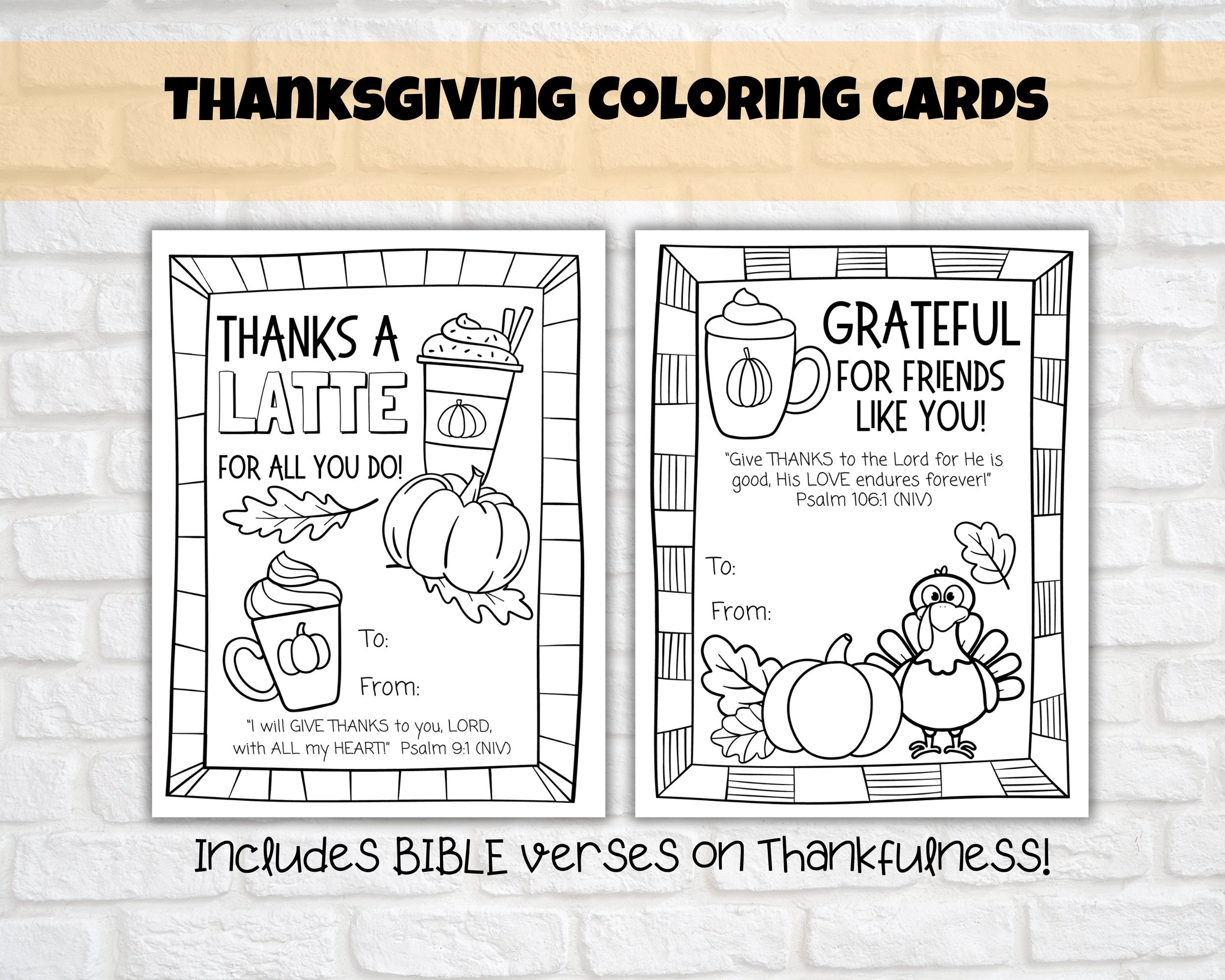 Thanksgiving/fall Bible Themed Coloring Card Set of 12 for Kids ...