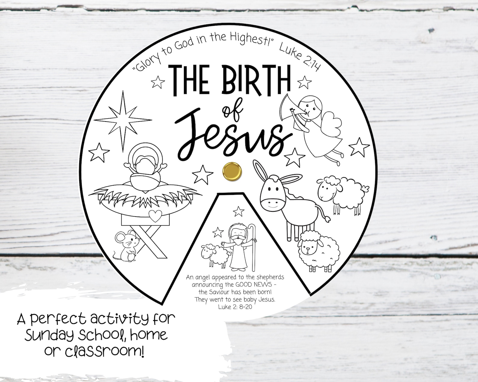 Kids Printable Birth of Jesus Spinner Color Wheel, Nativity Sunday ...