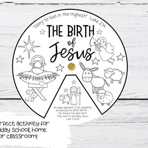 Kids Printable Birth of Jesus Spinner Color Wheel, Nativity Sunday ...