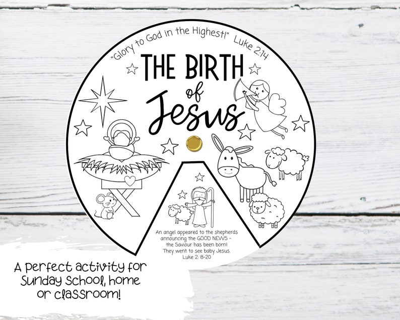 Kids Printable Birth of Jesus Spinner Color Wheel, Nativity Sunday ...