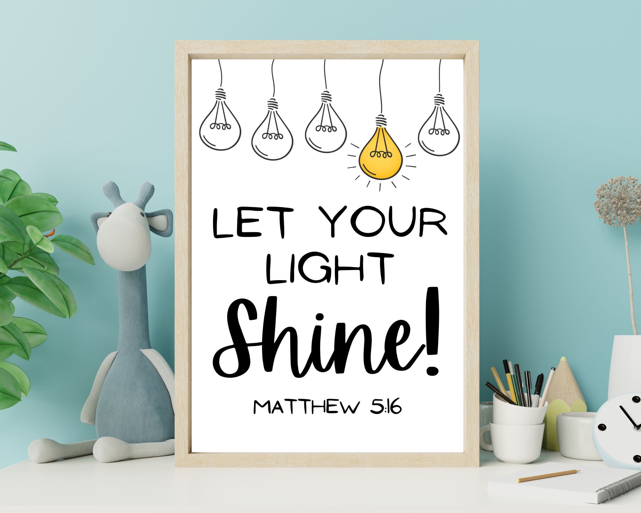 Let Your Light Shine, Kids Printable Bible Wall Art, Matthew 5:16, Kids ...
