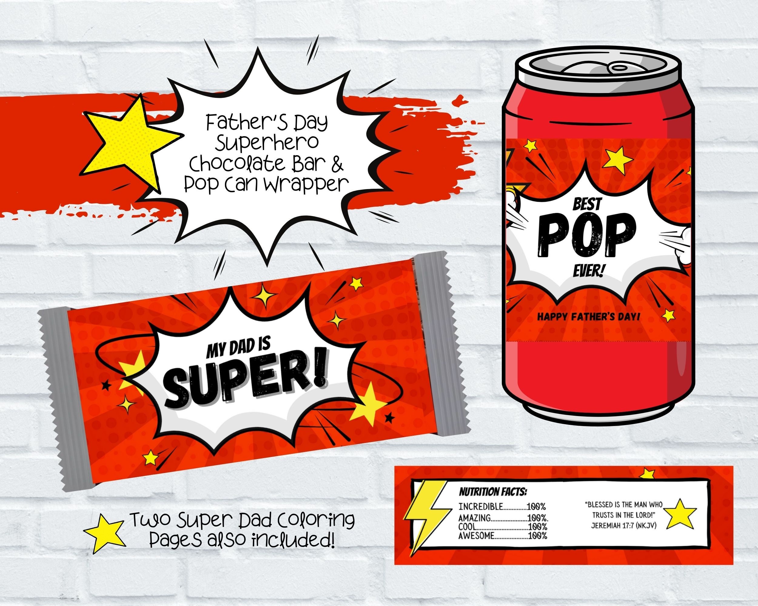 Father's Day Bible Verse SUPERHERO Bundle, Printable Craft, Superhero ...