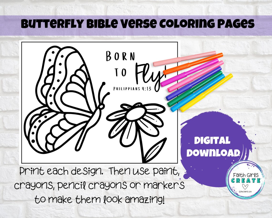 Butterfly Bible Verse Colouring Pages, Sunday School, Homeschool ...